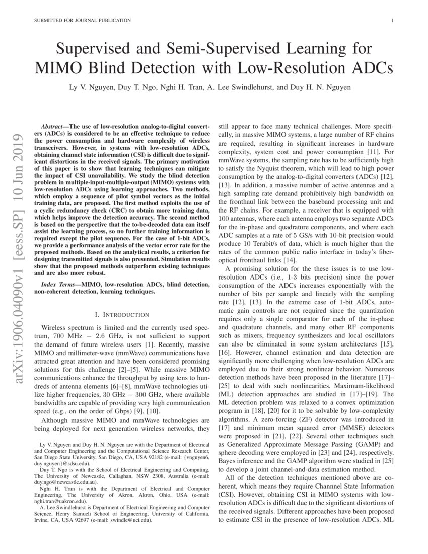 Supervised and Semi-Supervised Learning for MIMO Blind Detection with Low-Resolution ADCs | DeepAI