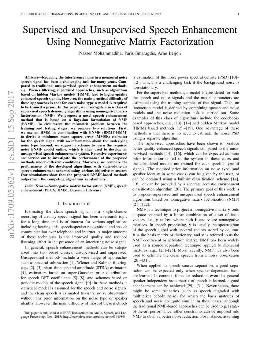 Supervised and Unsupervised Speech Enhancement Using Nonnegative Matrix Factorization | DeepAI