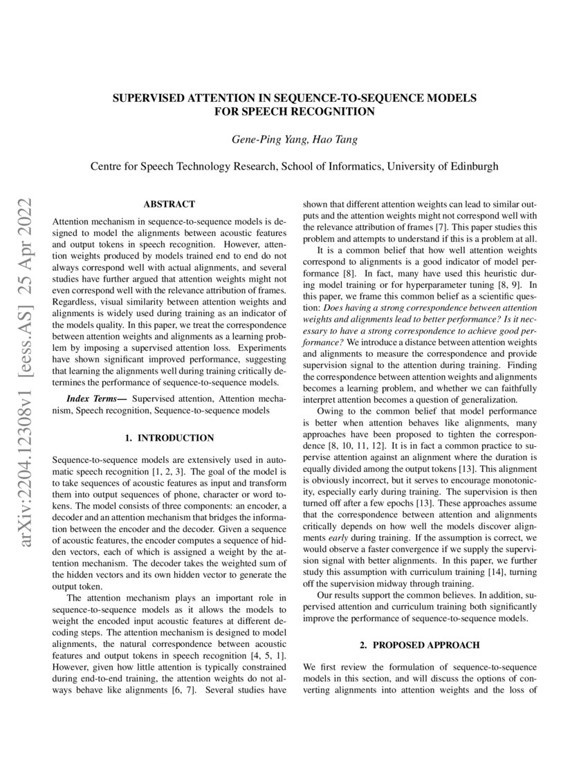 Supervised Attention In Sequence To Sequence Models For Speech Recognition Deepai