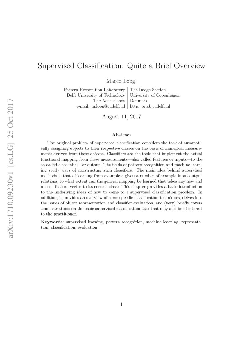 Supervised Classification: Quite a Brief Overview | DeepAI