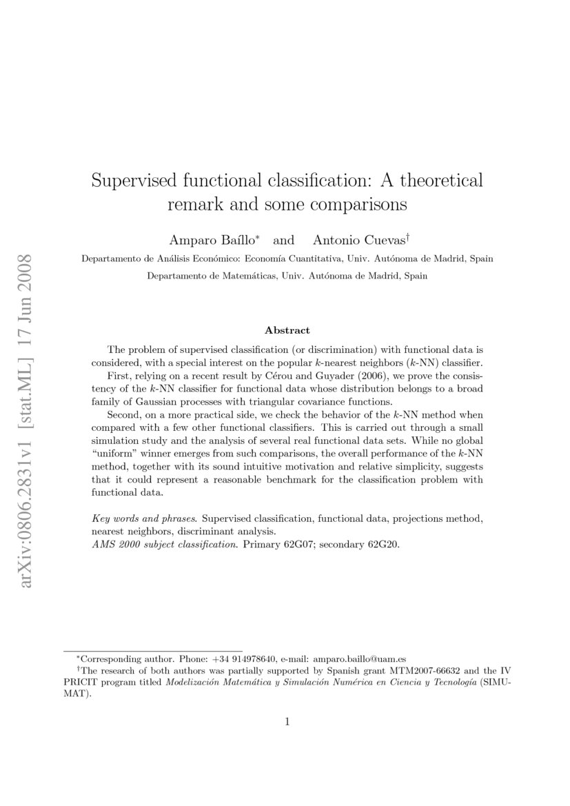 Supervised Functional Classification A Theoretical Remark And Some