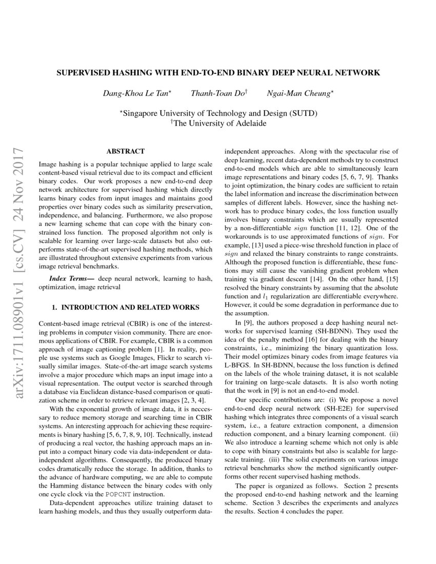 Supervised Hashing With End To End Binary Deep Neural Network Deepai 3983
