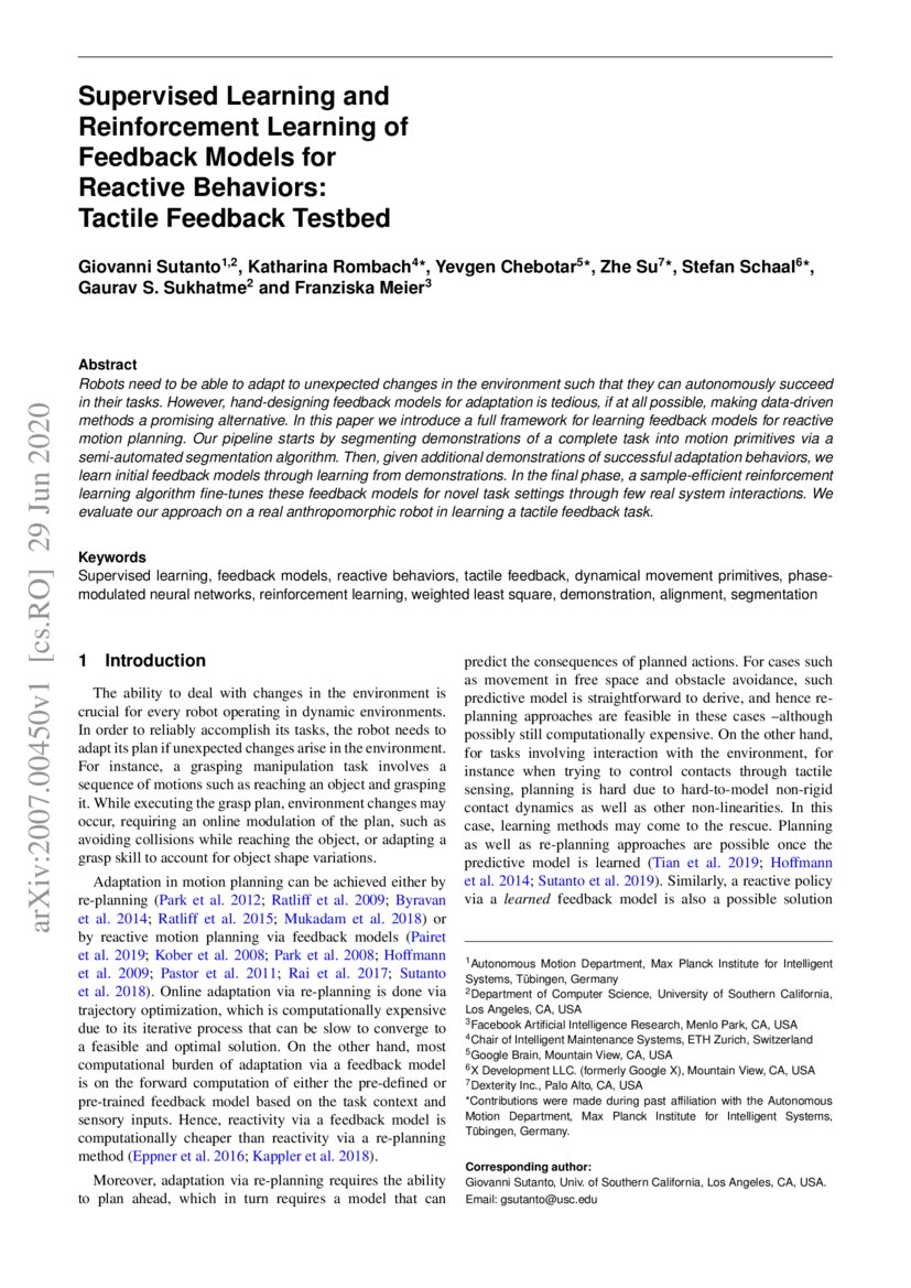 Supervised Learning And Reinforcement Learning Of Feedback Models For Reactive Behaviors