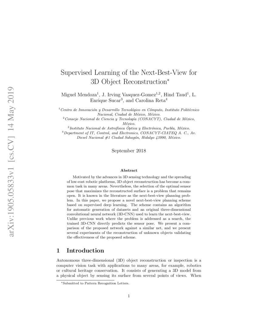 Supervised Learning of the Next-Best-View for 3D Object Reconstruction ...