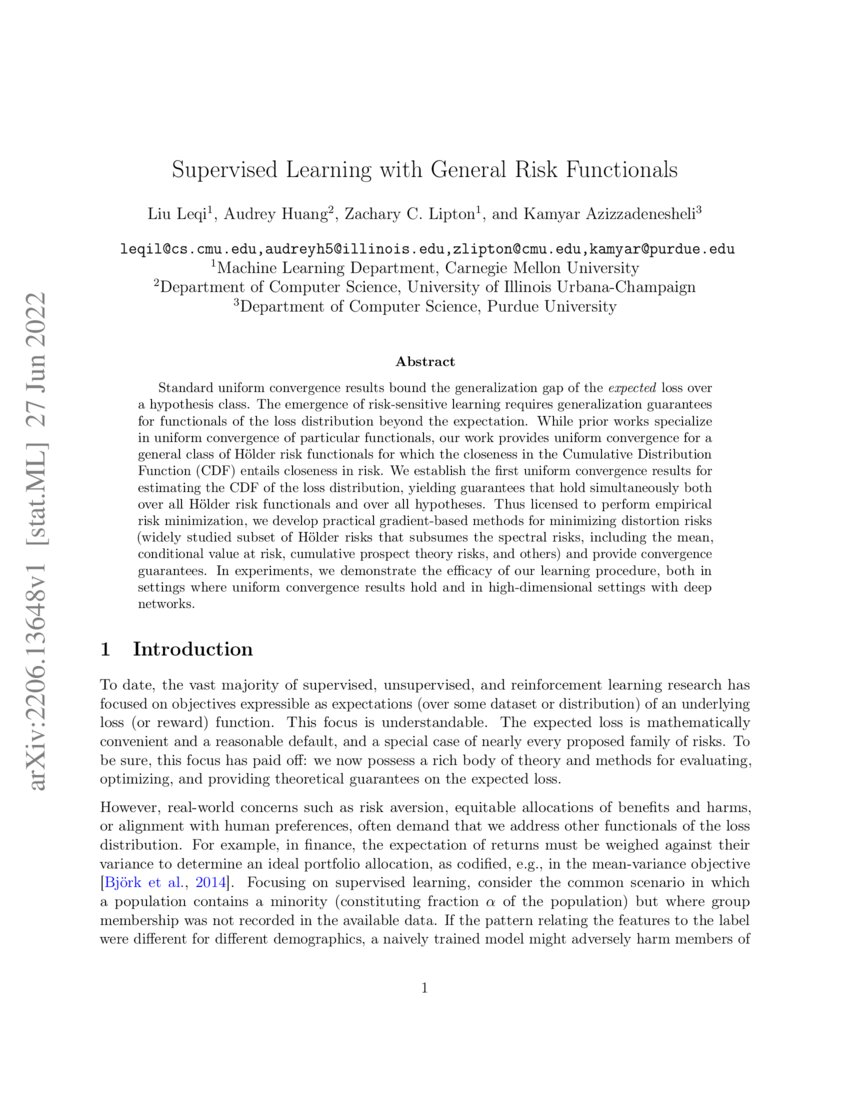 Supervised Learning with General Risk Functionals | DeepAI