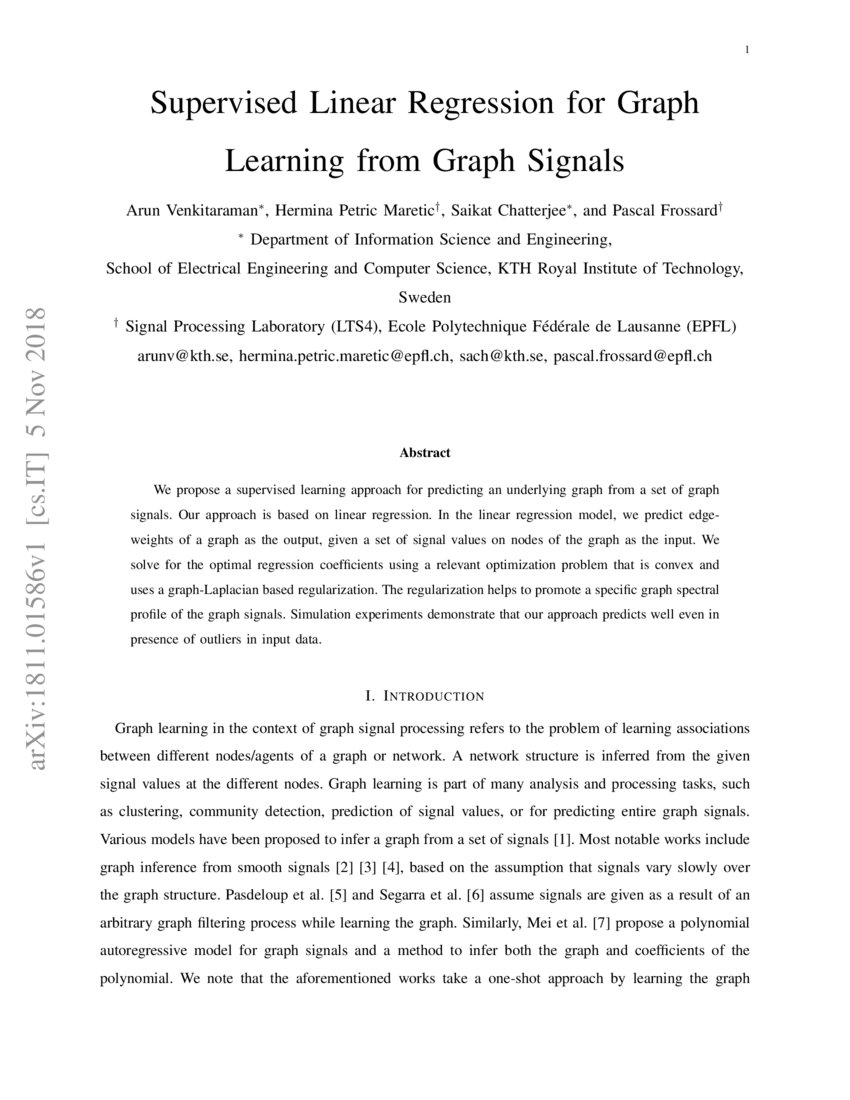 Supervised Linear Regression for Graph Learning from Graph Signals | DeepAI
