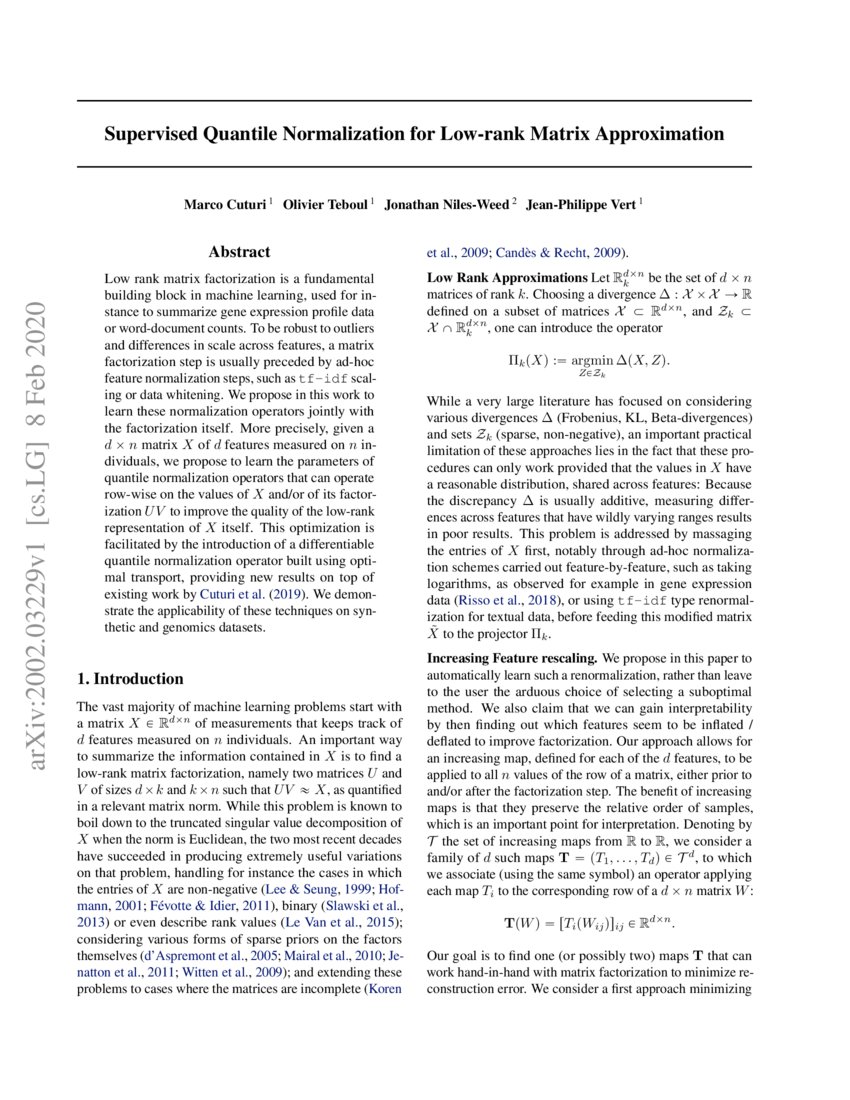 Supervised Quantile Normalization for Low-rank Matrix Approximation | DeepAI