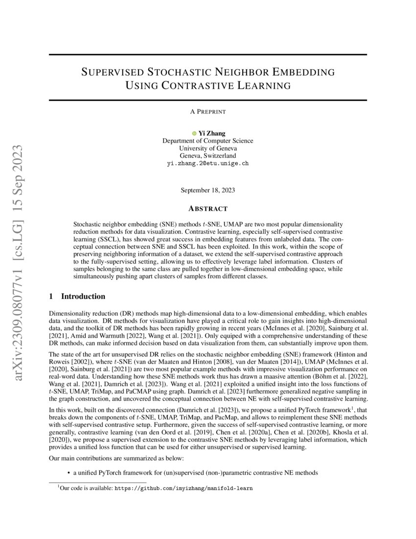 Supervised Stochastic Neighbor Embedding Using Contrastive Learning Deepai