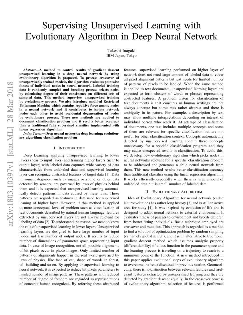 Supervising Unsupervised Learning With Evolutionary Algorithm In Deep Neural Network Deepai