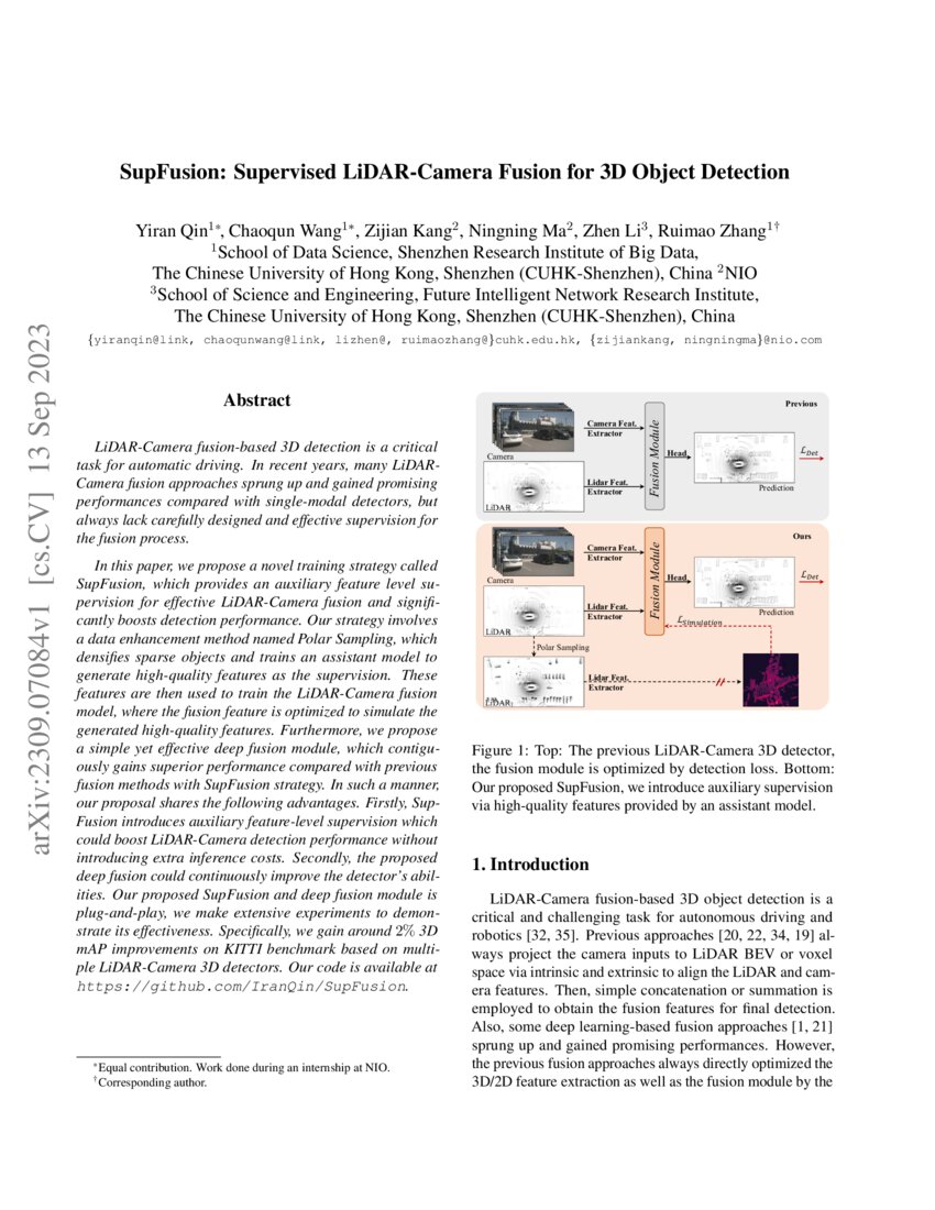 Supfusion Supervised Lidar Camera Fusion For 3d Object Detection Deepai 4540
