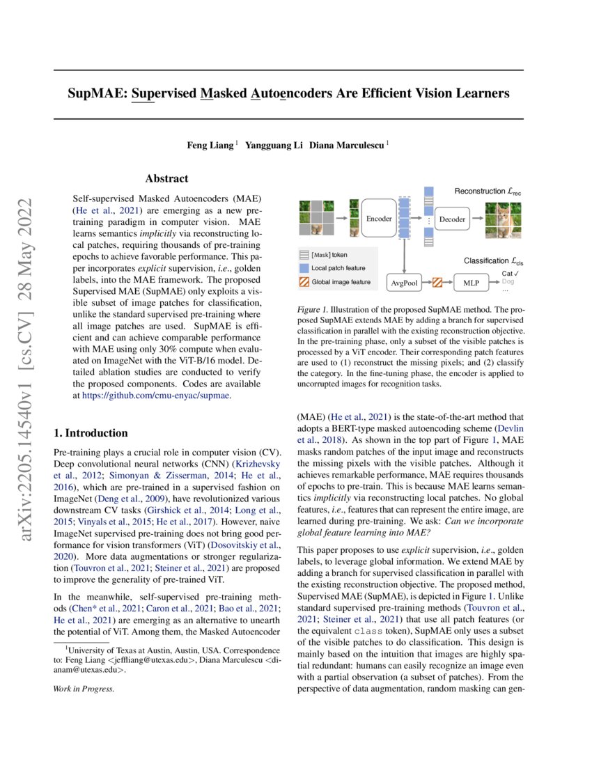 SupMAE: Supervised Masked Autoencoders Are Efficient Vision Learners | DeepAI