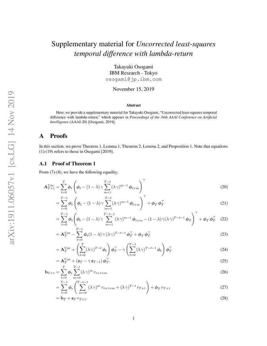 Supplementary Material For Uncorrected Least Squares Temporal Difference With Lambda Return Deepai