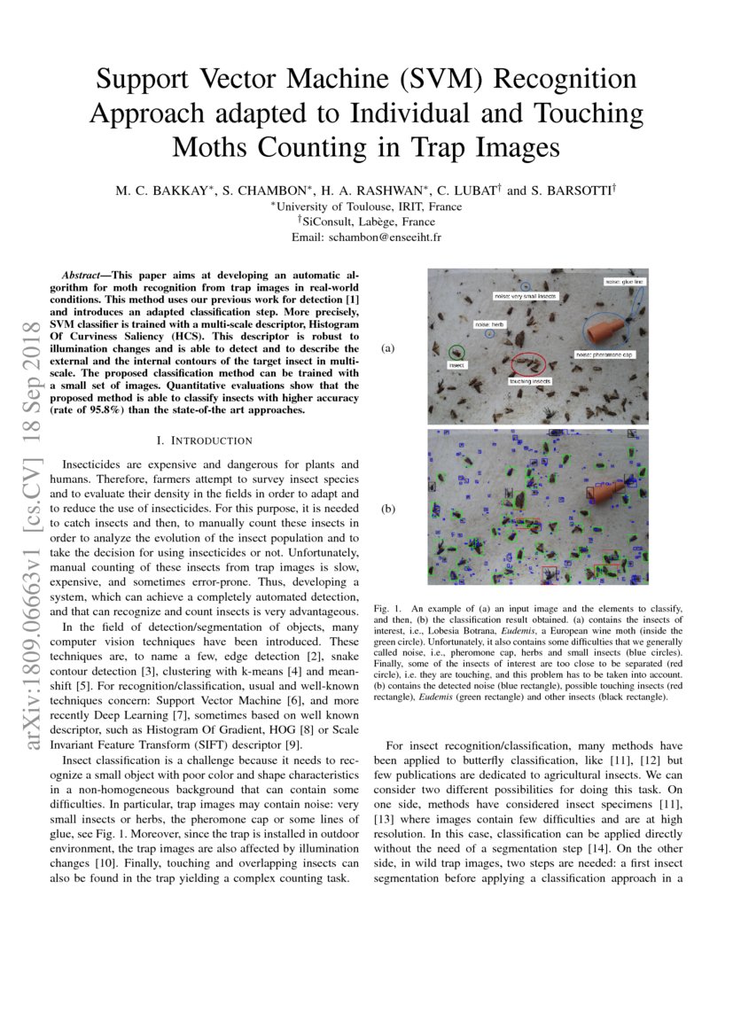 Support Vector Machine Svm Recognition Approach Adapted To Individual And Touching Moths