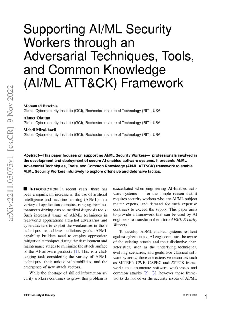 Supporting AI/ML Security Workers through an Adversarial Techniques ...
