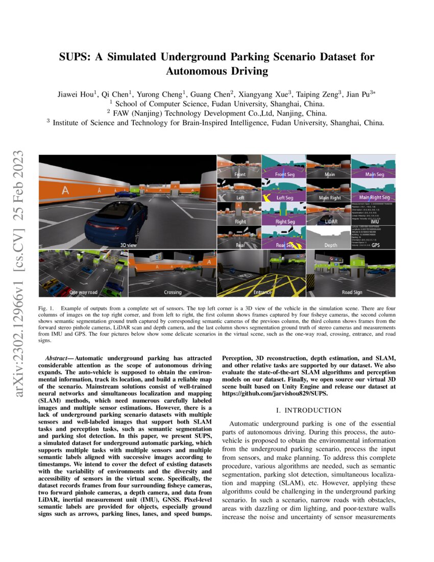 SUPS: A Simulated Underground Parking Scenario Dataset for Autonomous ...