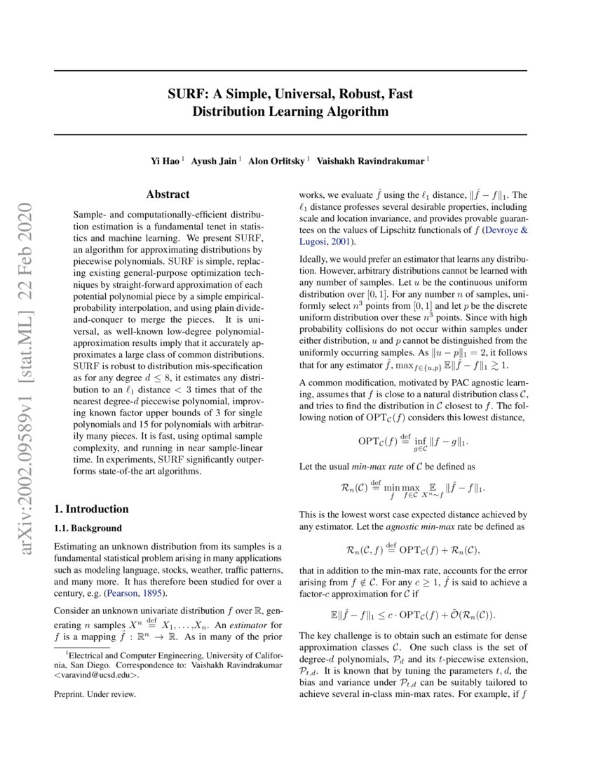 SURF: A Simple, Universal, Robust, Fast Distribution Learning Algorithm ...