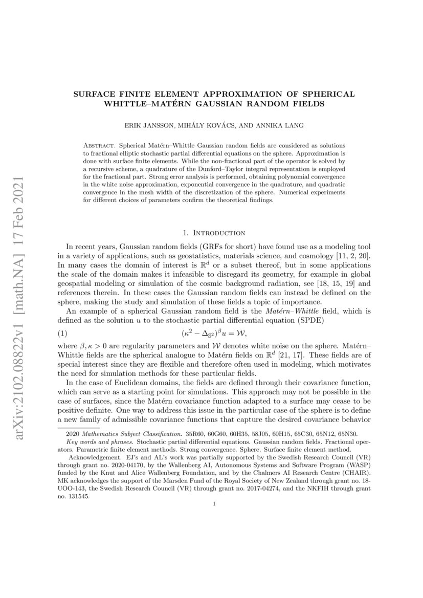 Surface Finite Element Approximation Of Spherical Whittle Matérn