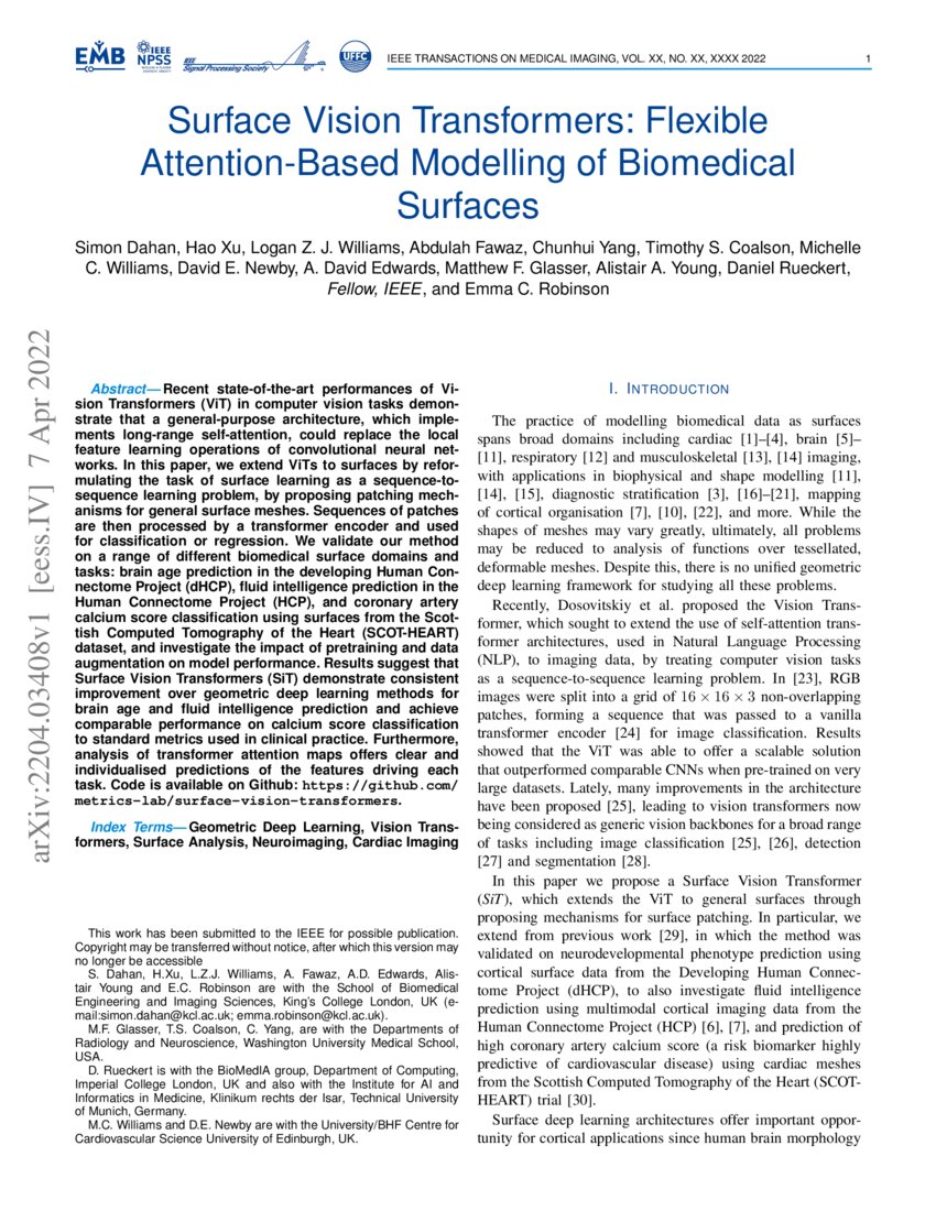 Surface Vision Transformers: Flexible Attention-Based Modelling of Biomedical Surfaces | DeepAI