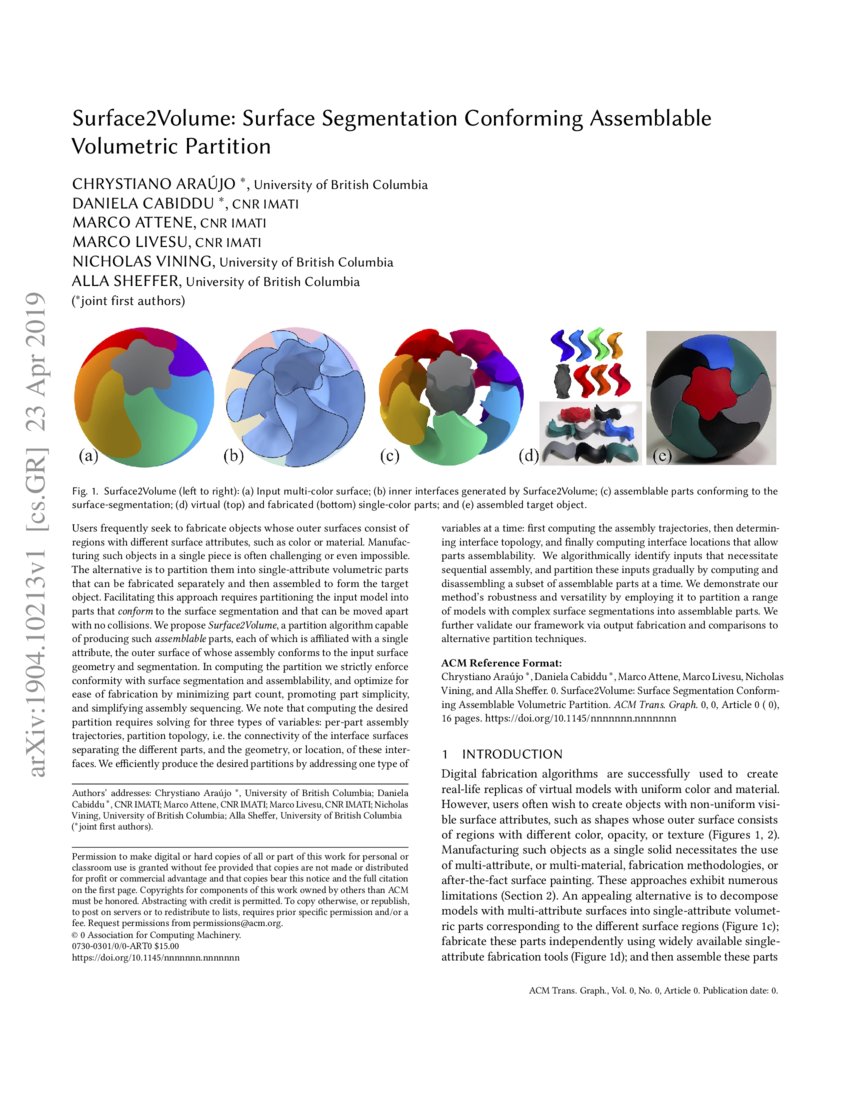 Surface2volume Surface Segmentation Conforming Assemblable Volumetric Partition Deepai
