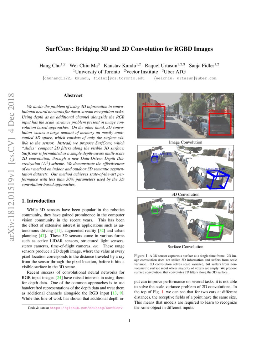 SurfConv: Bridging 3D and 2D Convolution for RGBD Images | DeepAI