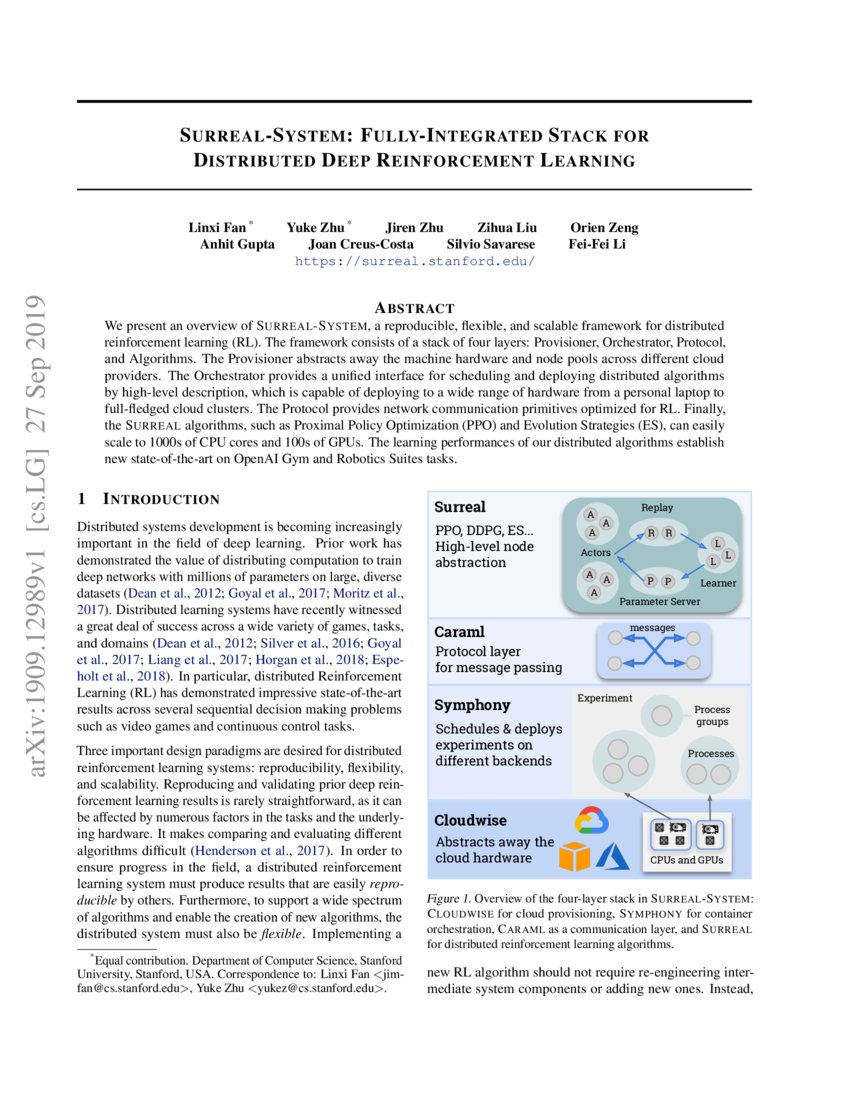 Surreal System Fully Integrated Stack For Distributed Deep Reinforcement Learning Deepai