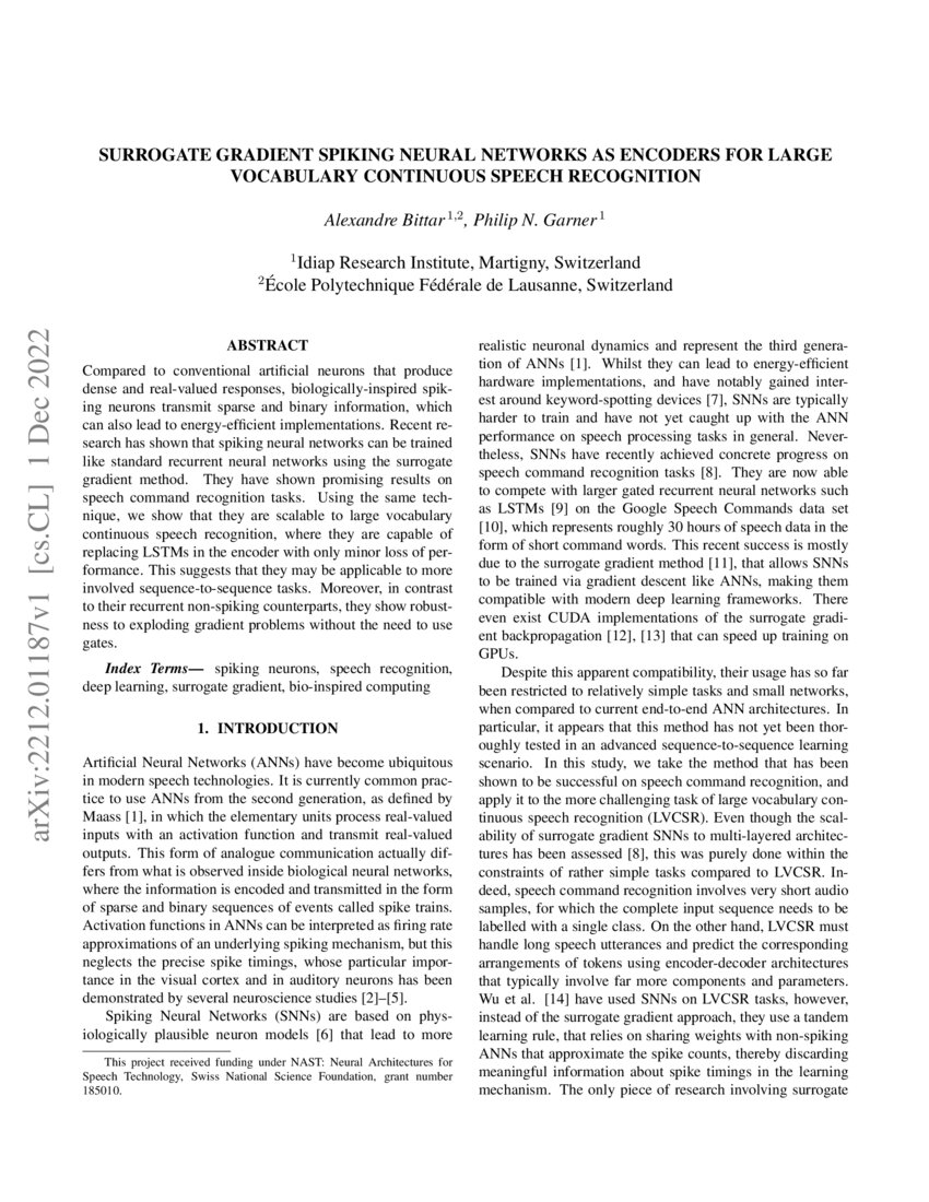 Surrogate Gradient Spiking Neural Networks As Encoders For Large Vocabulary Continuous Speech