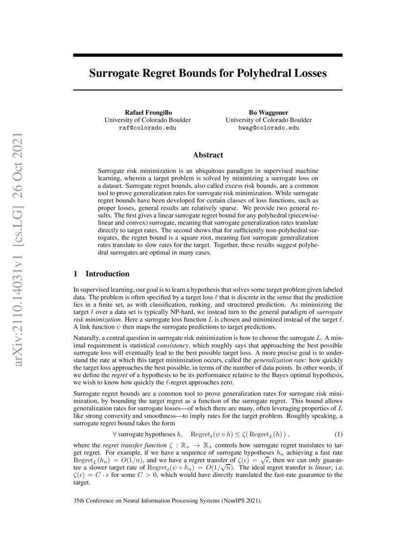 Surrogate Regret Bounds for Polyhedral Losses | DeepAI