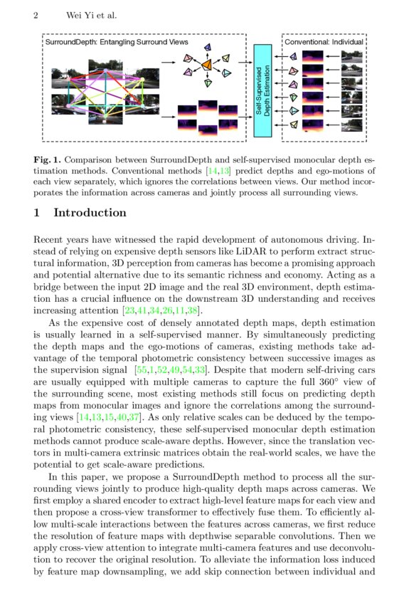 SurroundDepth: Entangling Surrounding Views for Self-Supervised Multi-Camera Depth Estimation ...