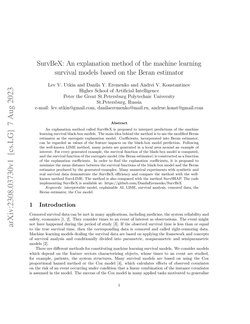 Survbex An Explanation Method Of The Machine Learning Survival Models