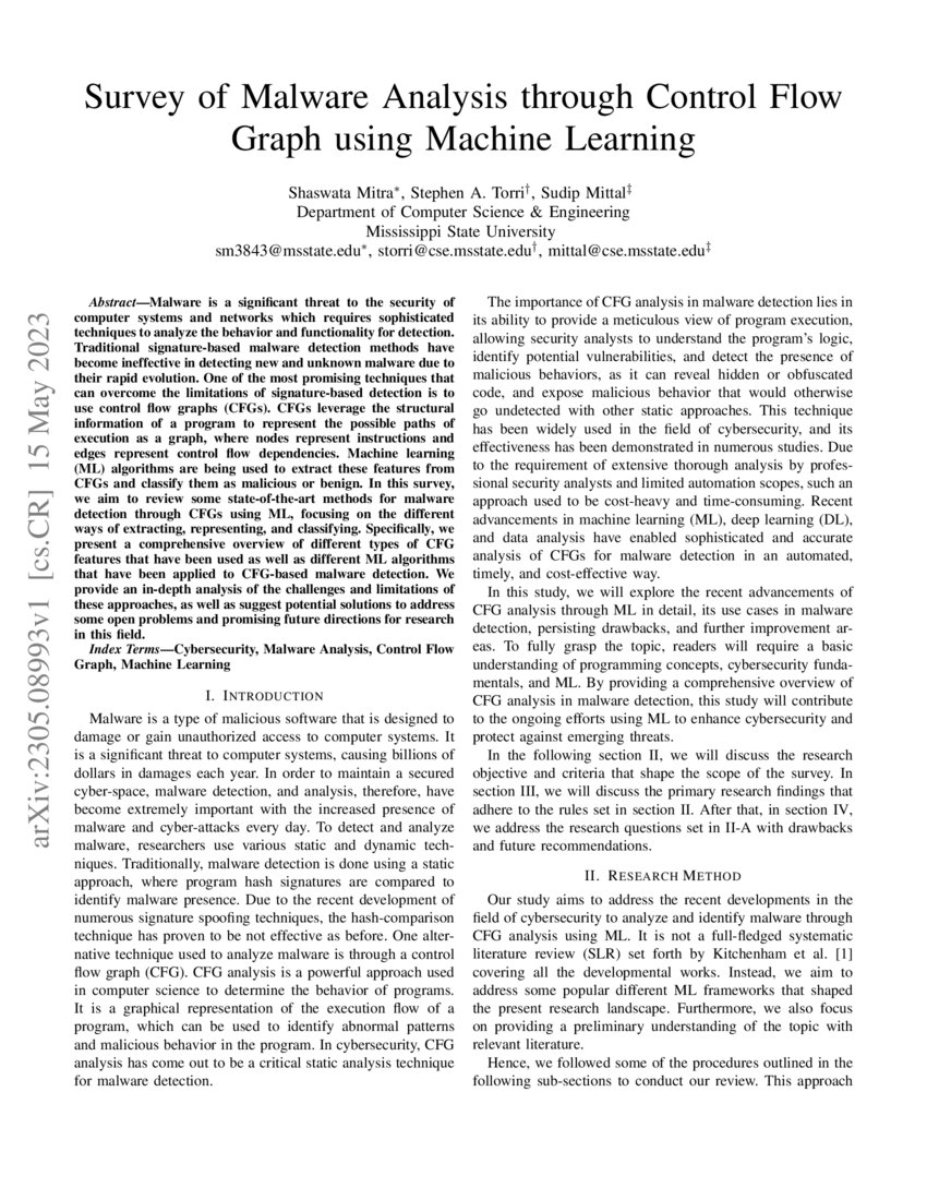 Survey Of Malware Analysis Through Control Flow Graph Using Machine