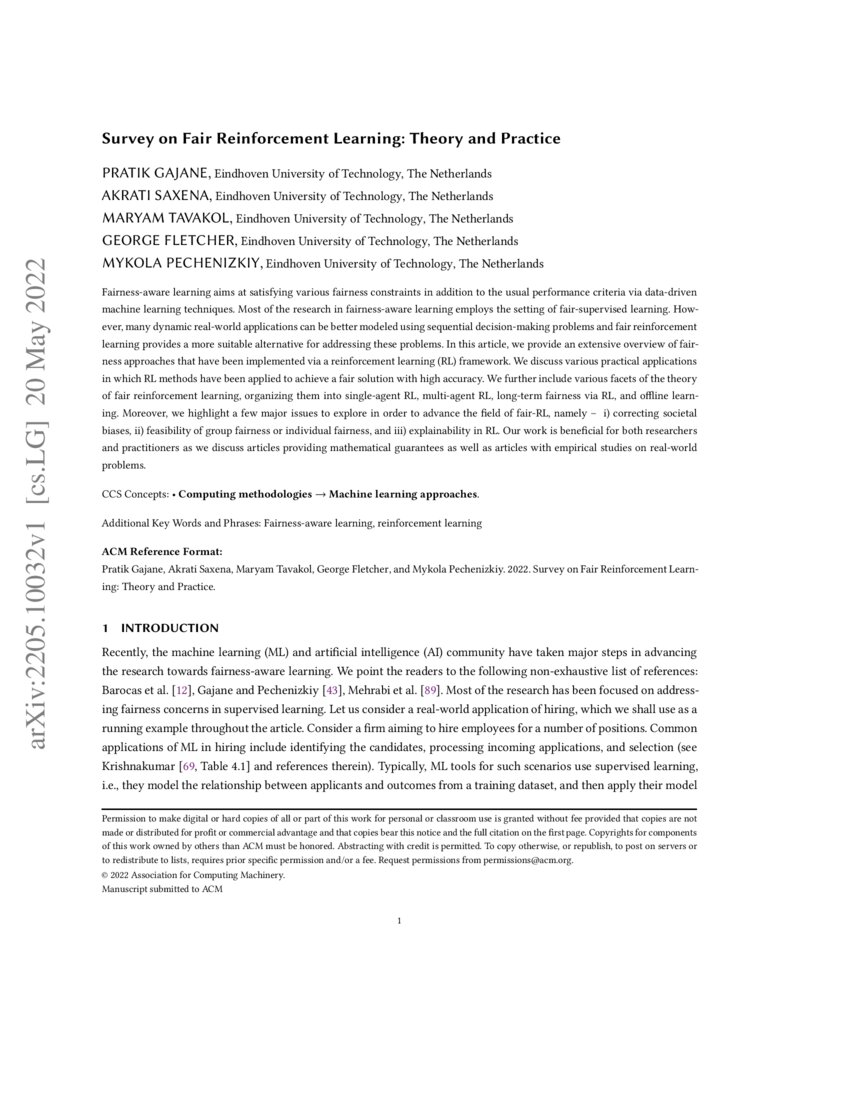 Survey on Fair Reinforcement Learning: Theory and Practice | DeepAI