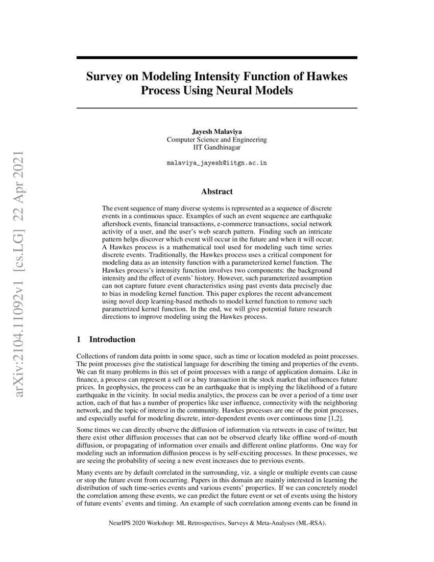 Survey On Modeling Intensity Function Of Hawkes Process Using Neural