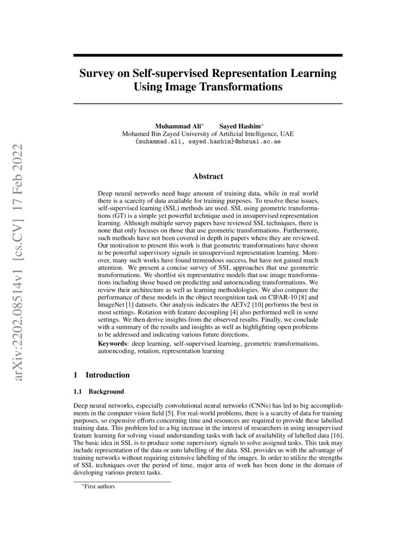 Survey on Self-supervised Representation Learning Using Image ...