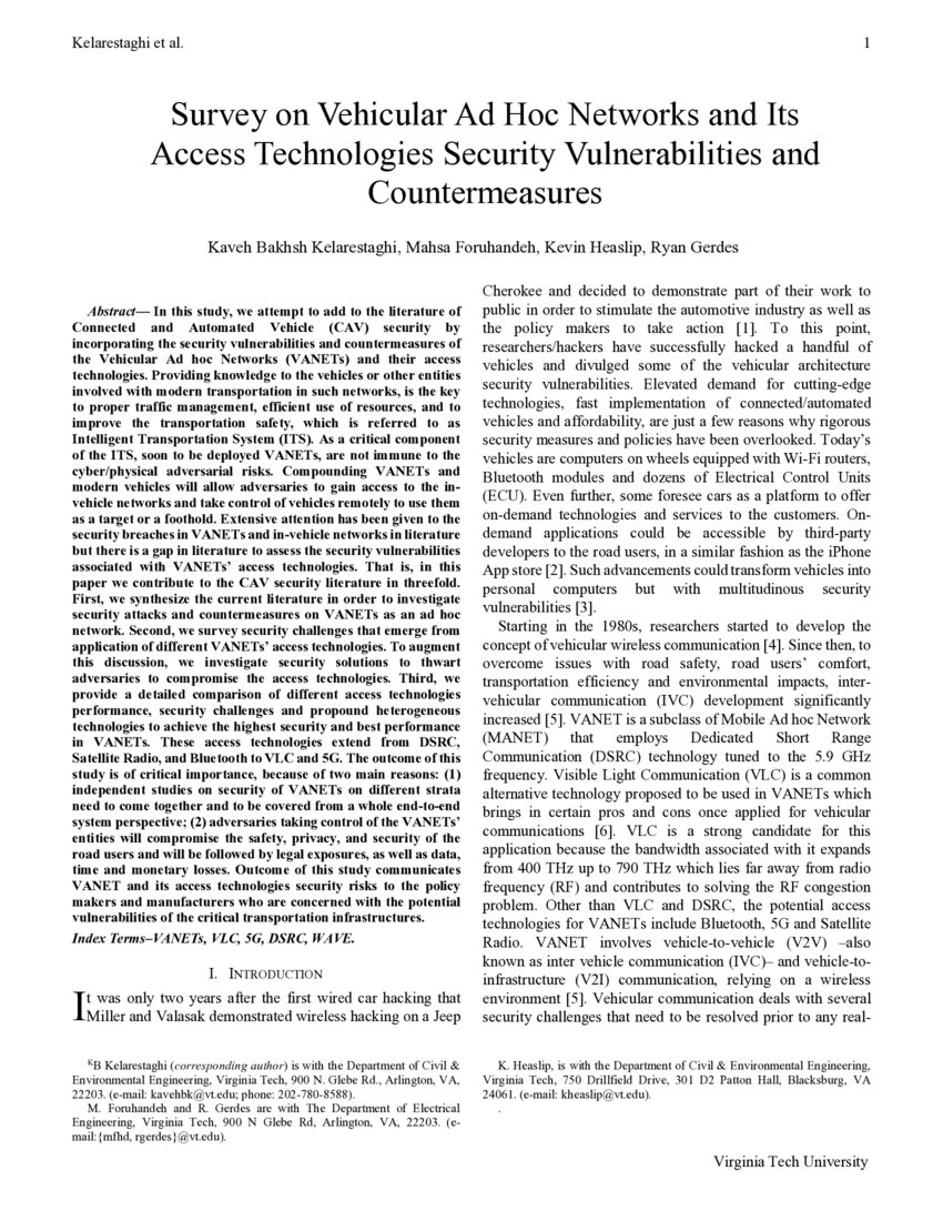 Survey On Vehicular Ad Hoc Networks And Its Access Technologies
