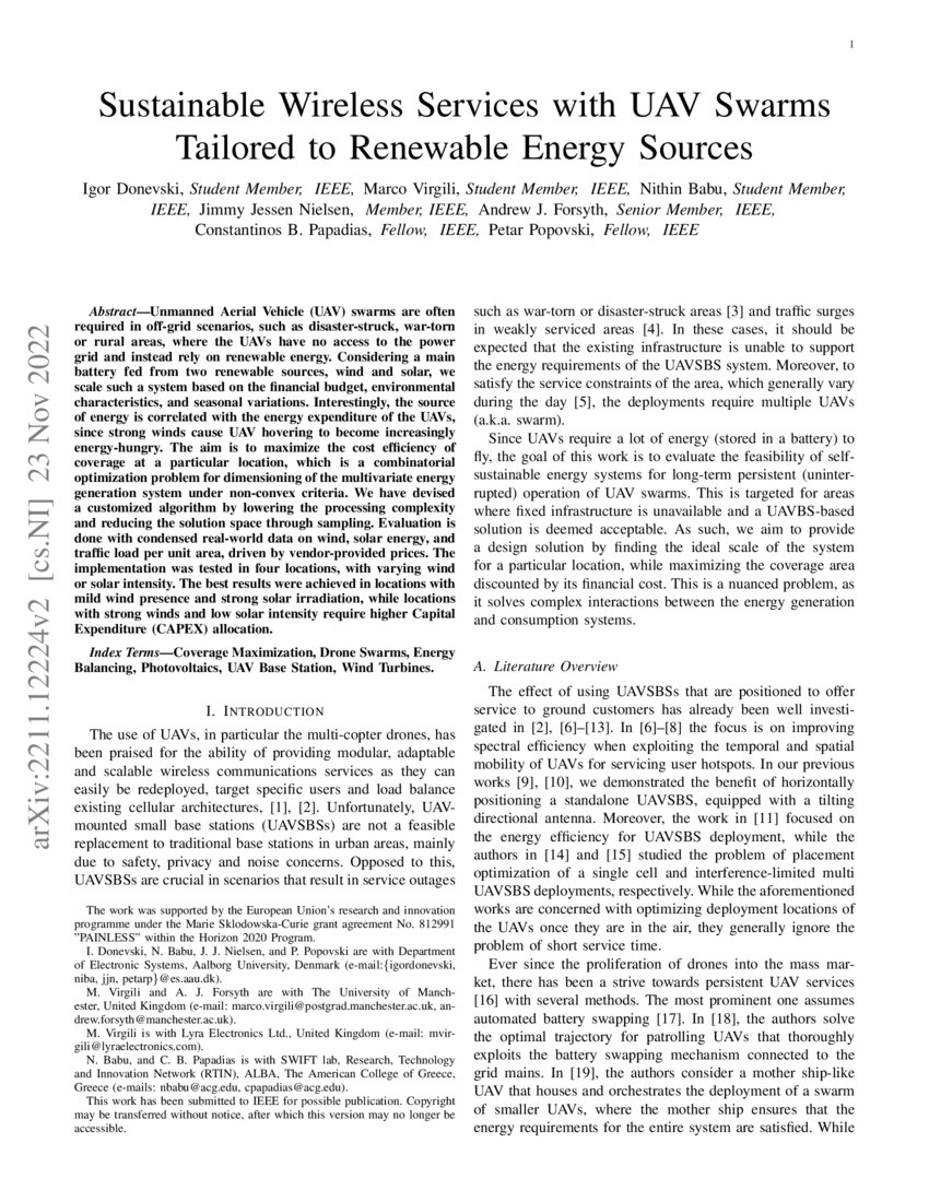 Sustainable Wireless Services with UAV Swarms Tailored to Renewable ...