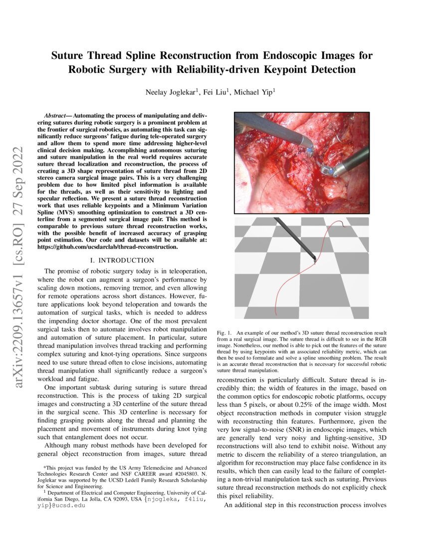 Suture Thread Spline Reconstruction from Endoscopic Images for Robotic Surgery with Reliability ...