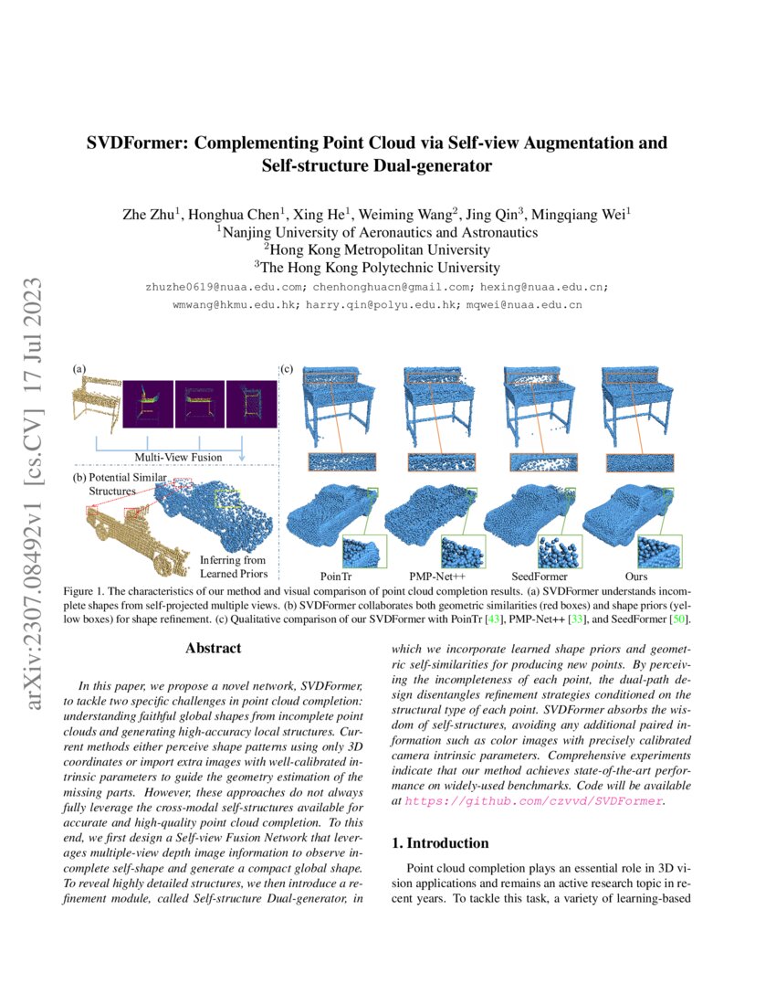Svdformer Complementing Point Cloud Via Self View Augmentation And Self Structure Dual