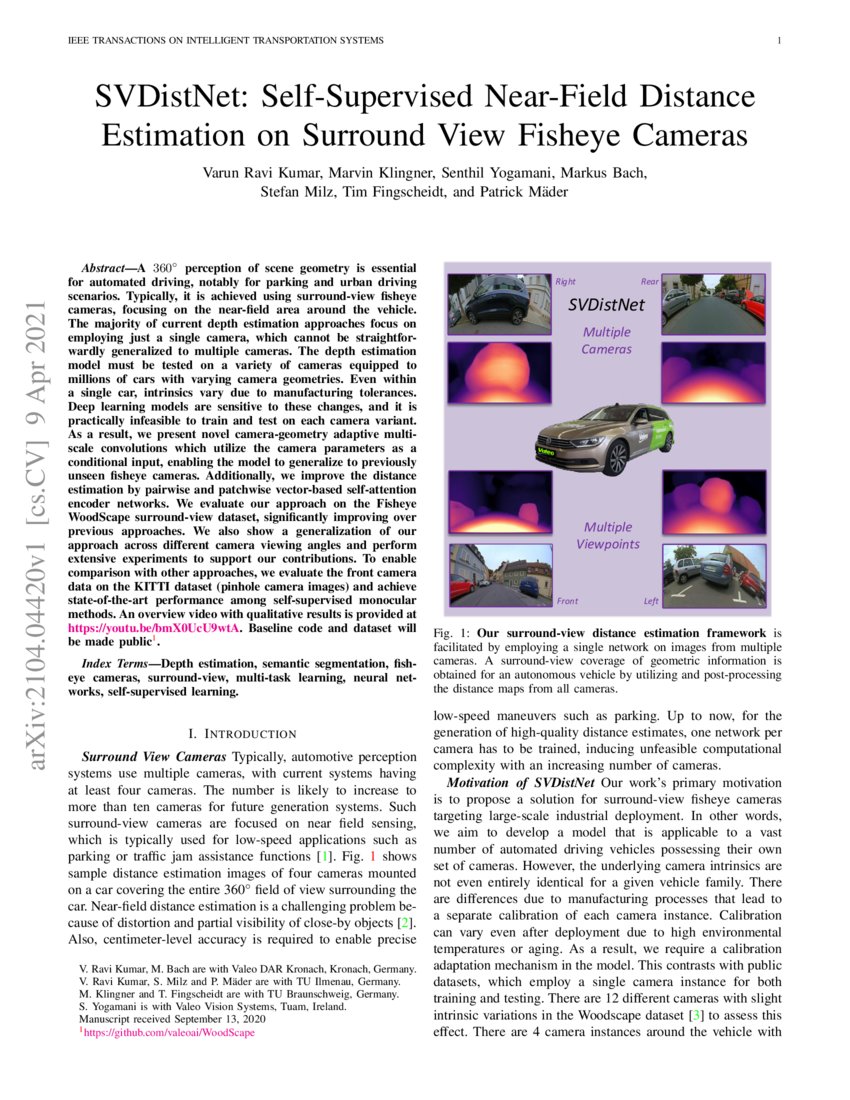 SVDistNet: Self-Supervised Near-Field Distance Estimation on Surround View Fisheye Cameras | DeepAI