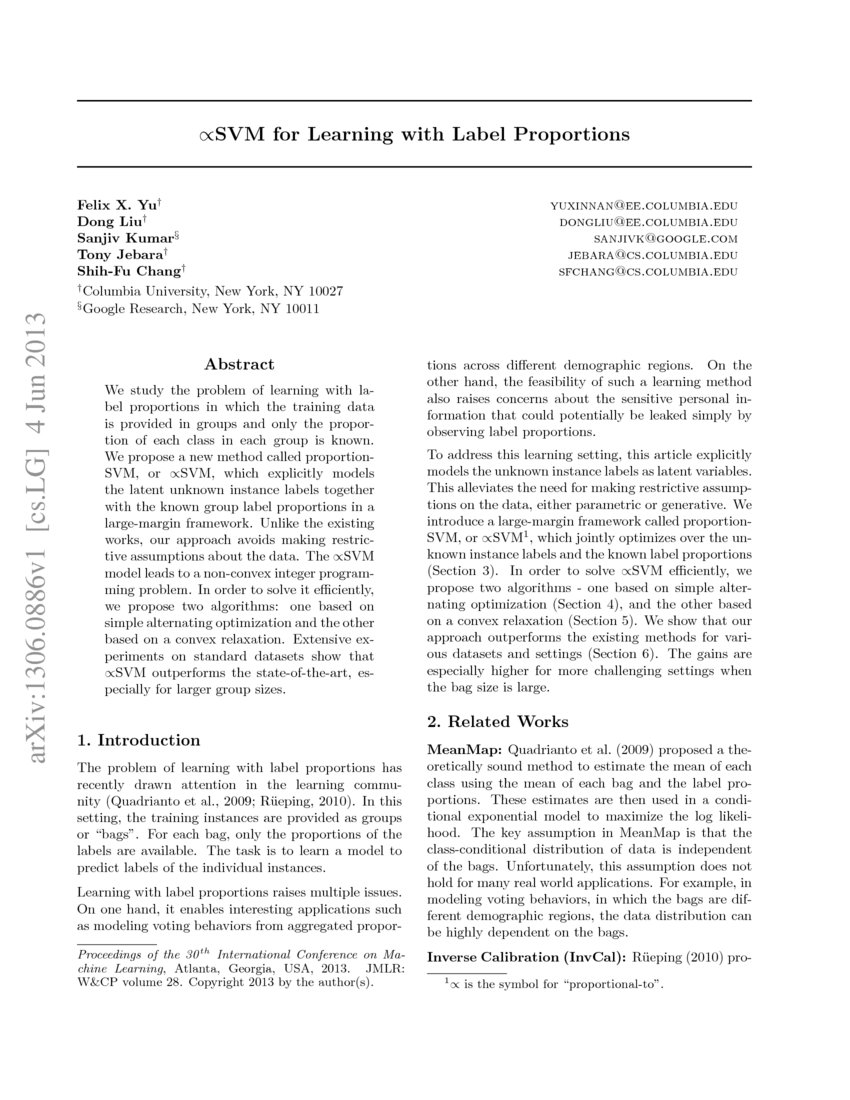 ∝svm For Learning With Label Proportions Deepai