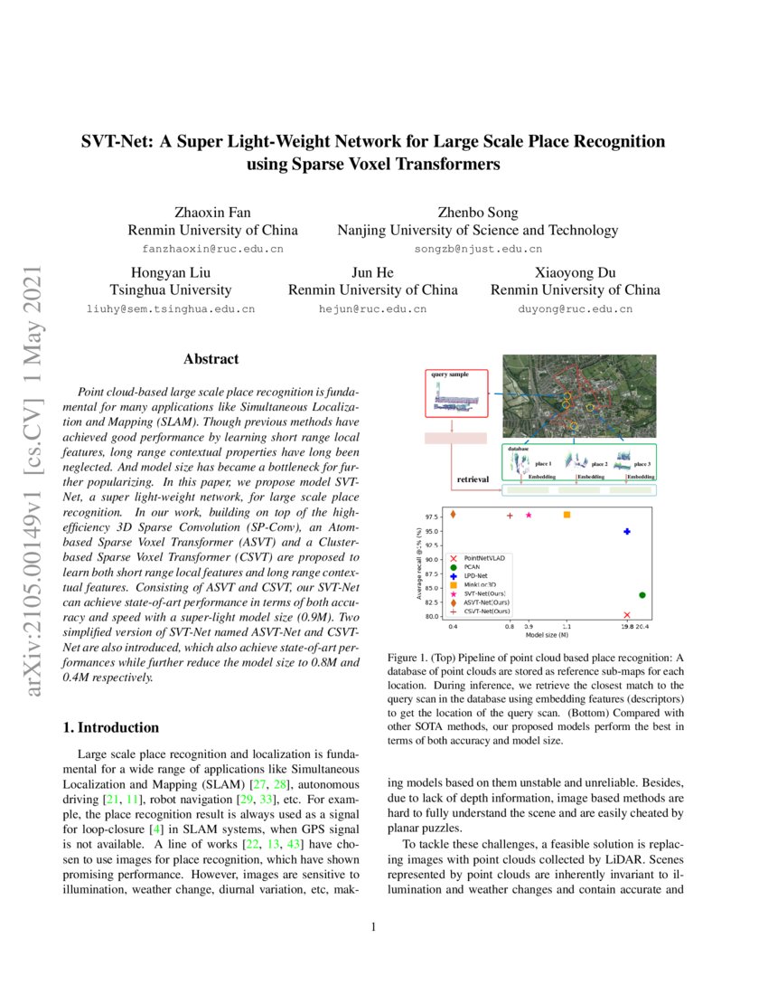 SVT-Net: A Super Light-Weight Network for Large Scale Place Recognition using Sparse Voxel ...