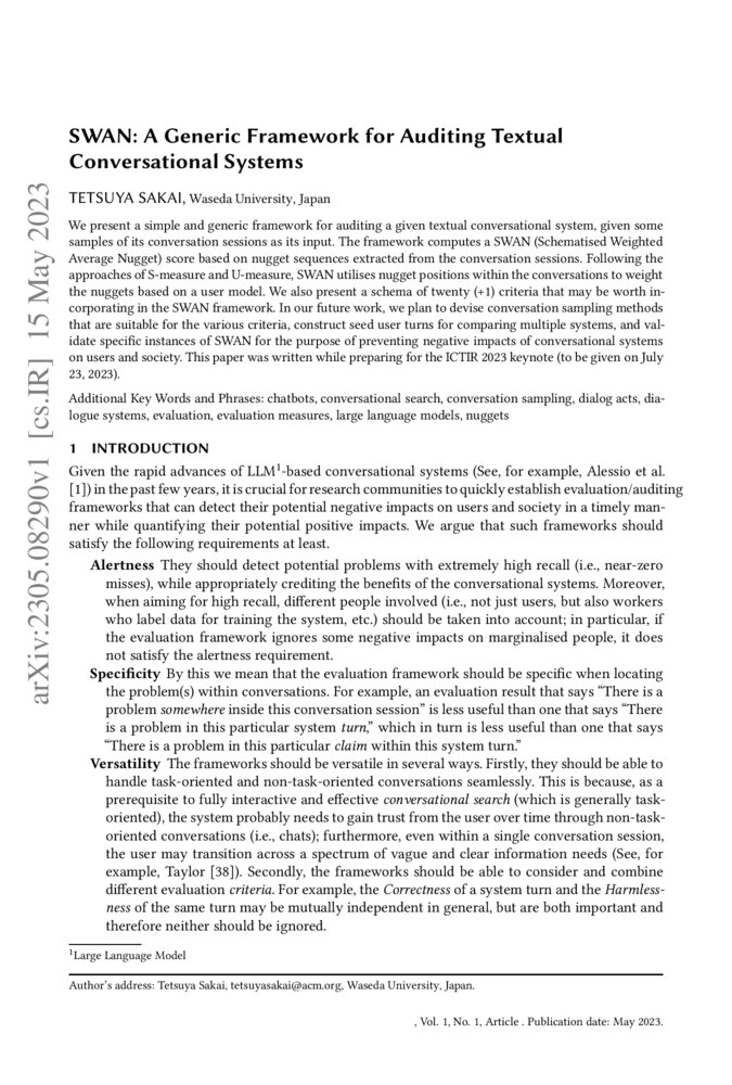 SWAN: A Generic Framework for Auditing Textual Conversational Systems | DeepAI