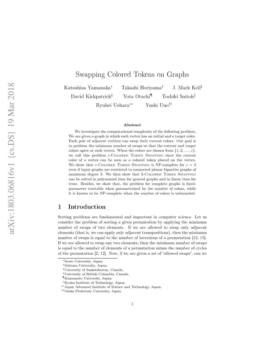 Swapping Colored Tokens on Graphs | DeepAI