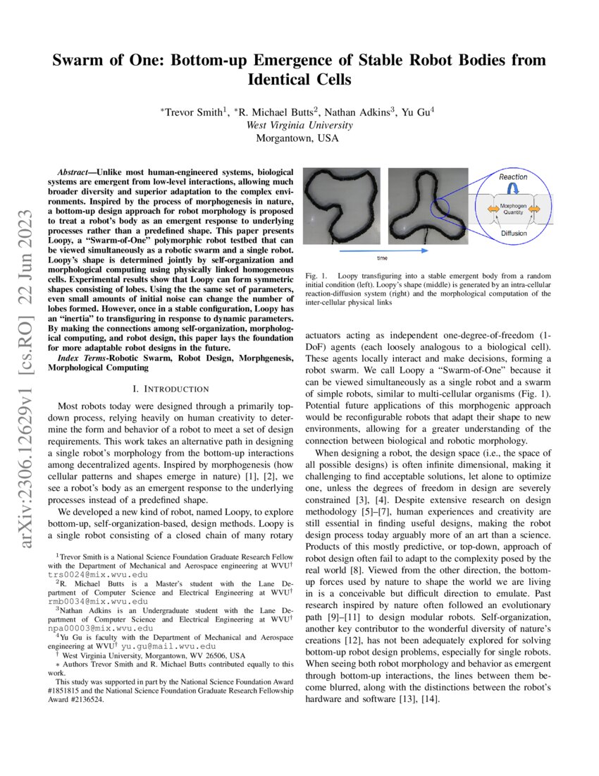 Swarm of One: Bottom-up Emergence of Stable Robot Bodies from Identical ...