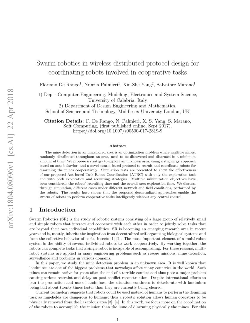 Swarm Robotics In Wireless Distributed Protocol Design For Coordinating
