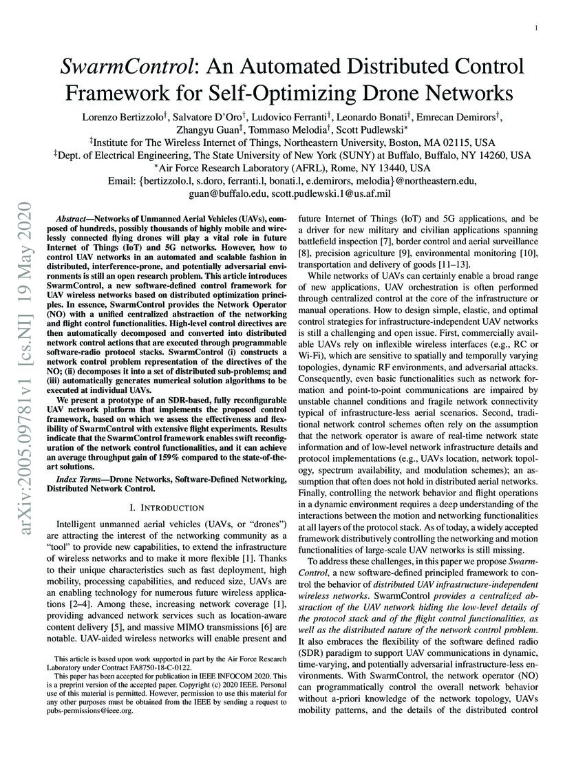 SwarmControl: An Automated Distributed Control Framework for Self-Optimizing Drone Networks | DeepAI