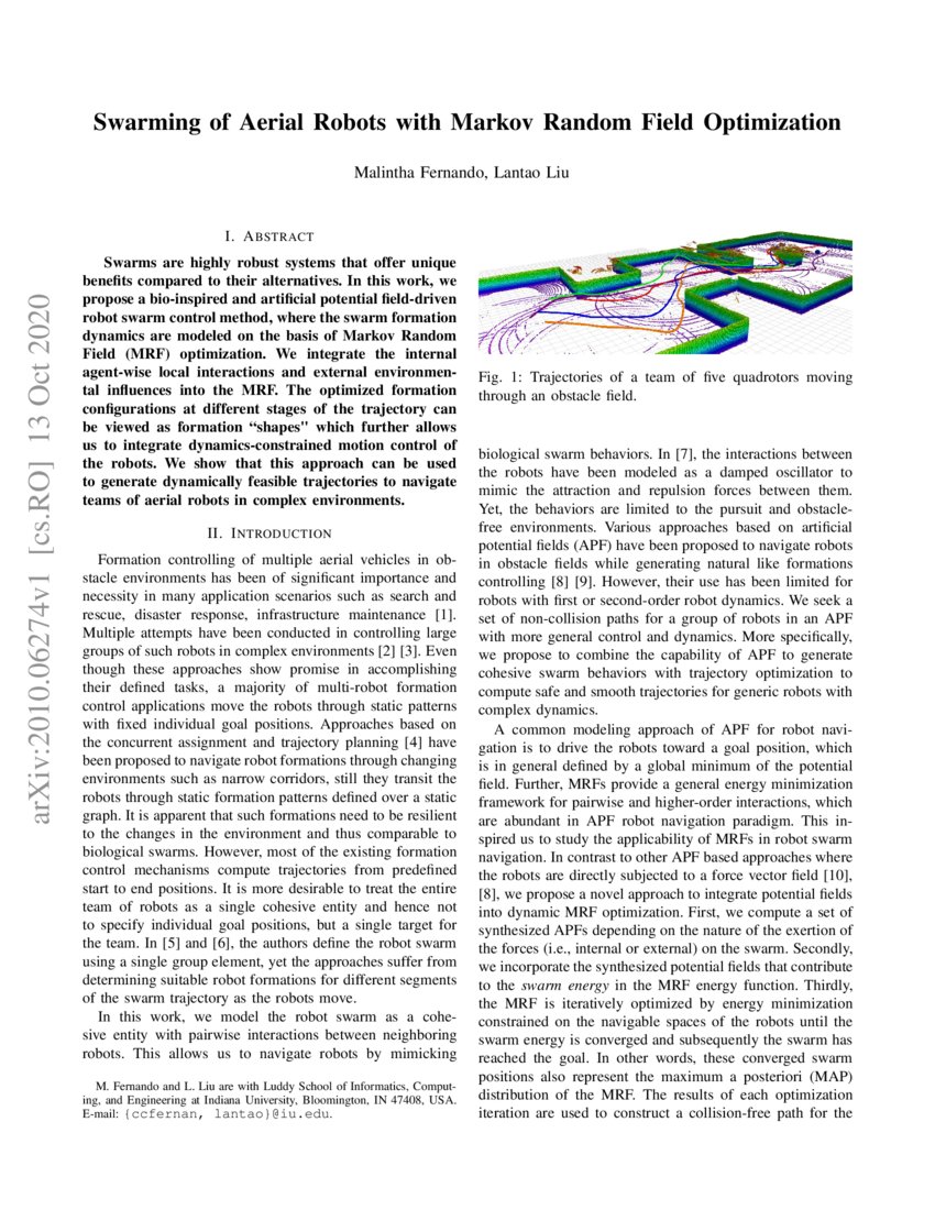 Swarming of Aerial Robots with Markov Random Field Optimization | DeepAI