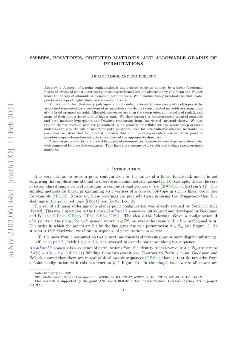 Sweeps Polytopes Oriented Matroids And Allowable Graphs Of