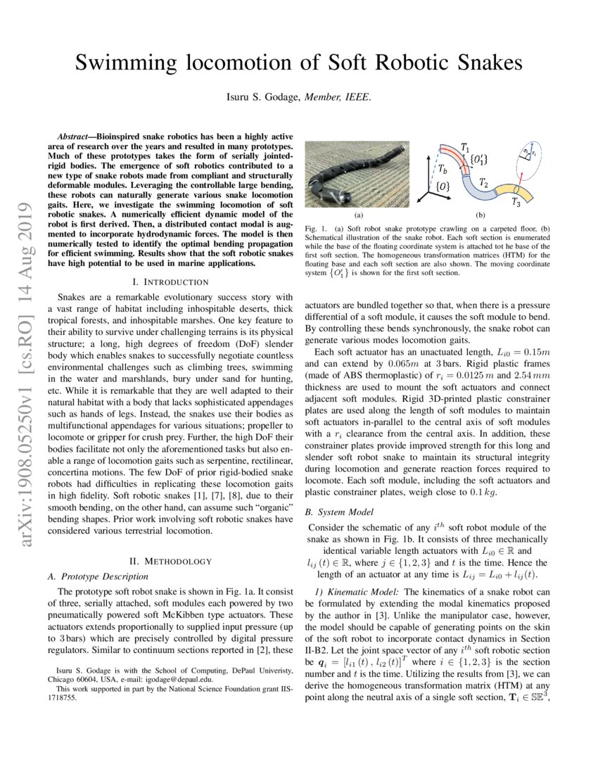 Swimming locomotion of Soft Robotic Snakes | DeepAI
