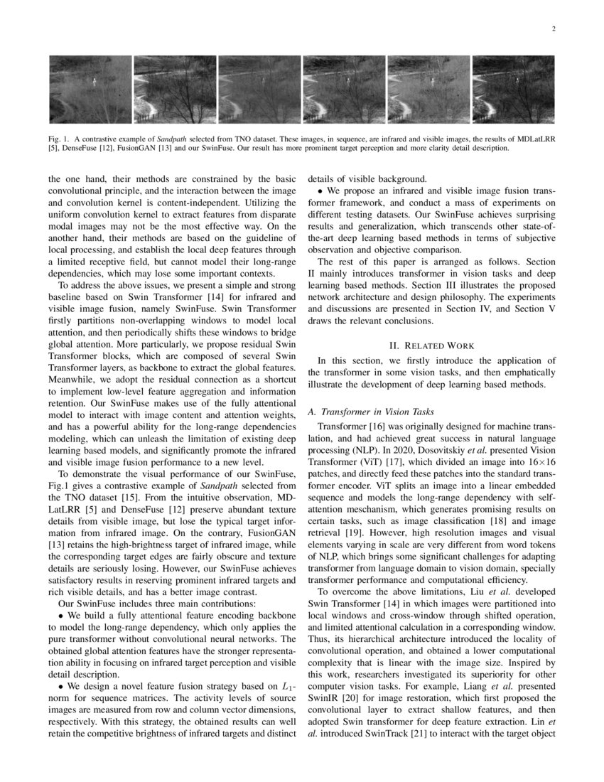 SwinFuse: A Residual Swin Transformer Fusion Network for Infrared and Visible Images | DeepAI