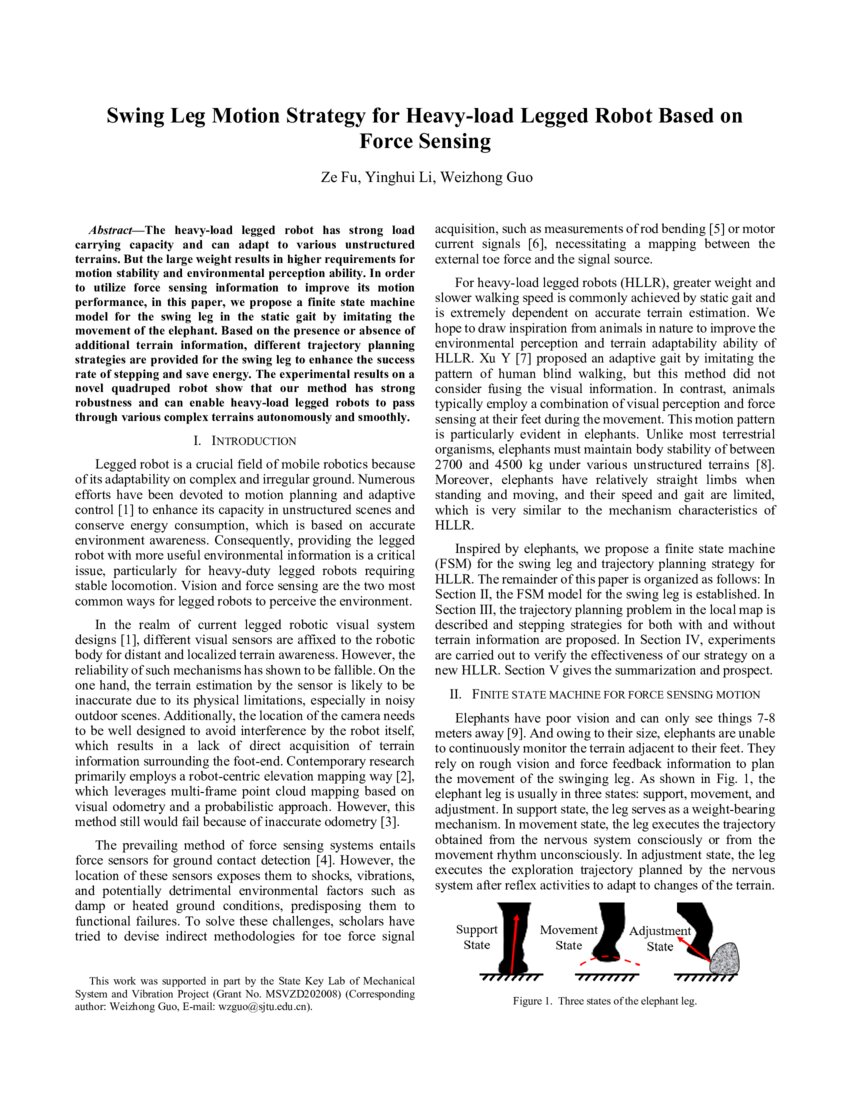 Swing Leg Motion Strategy for Heavy-load Legged Robot Based on Force ...